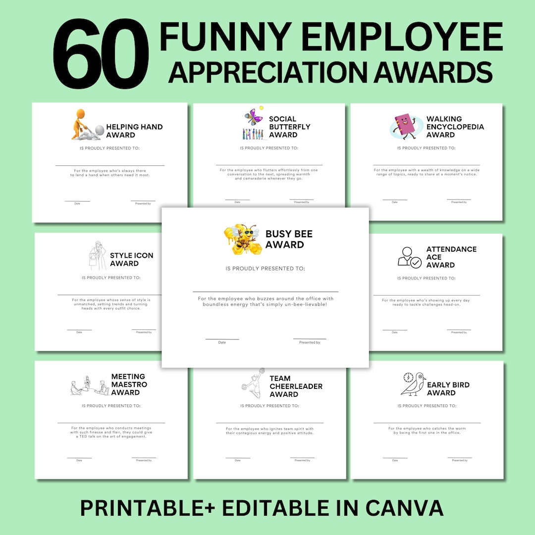 Funny Employee Appreciation Awards - 60 Printable Staff Recognition ...