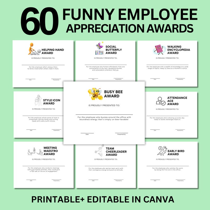 Funny Employee Appreciation Awards - 60 Printable Staff Recognition ...