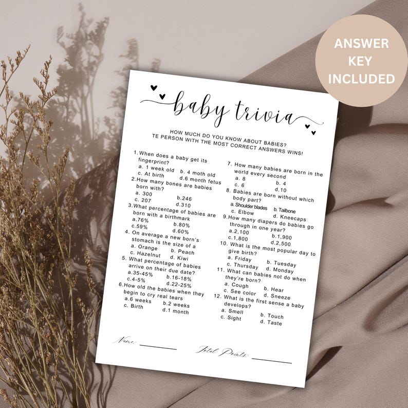 Baby Shower Trivia Game | Baby Shower Games | Baby Shower Trivia ...