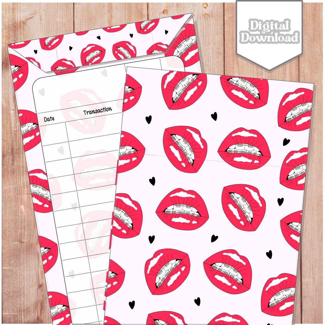 Cash Stuffing Envelope Printable, Lips Kiss, Kawaii Cute, Budget ...