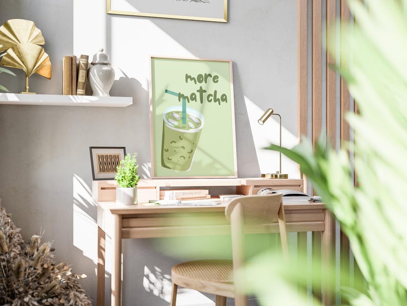 More Matcha Wall Art - Matcha Bubble Tea Print - Minimalist Kitchen Art ...