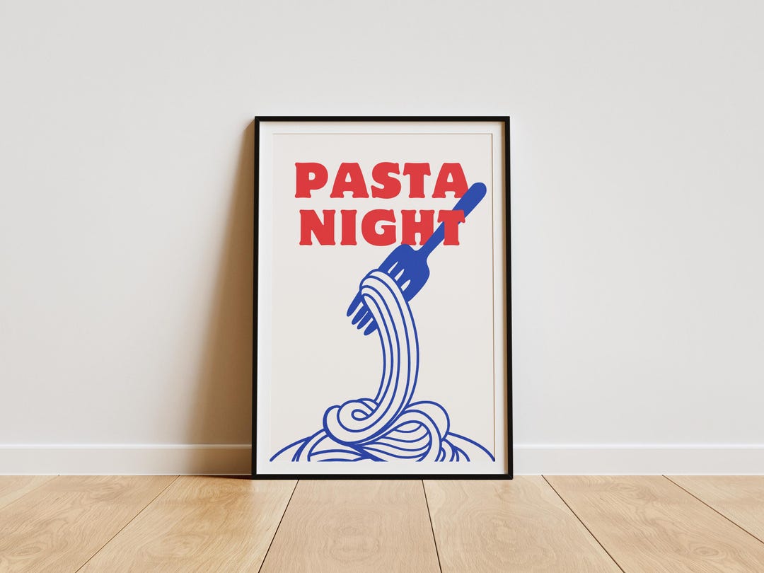 Pasta Night Poster - Minimalist Kitchen Wall Art - Spaghetti Fork Print ...
