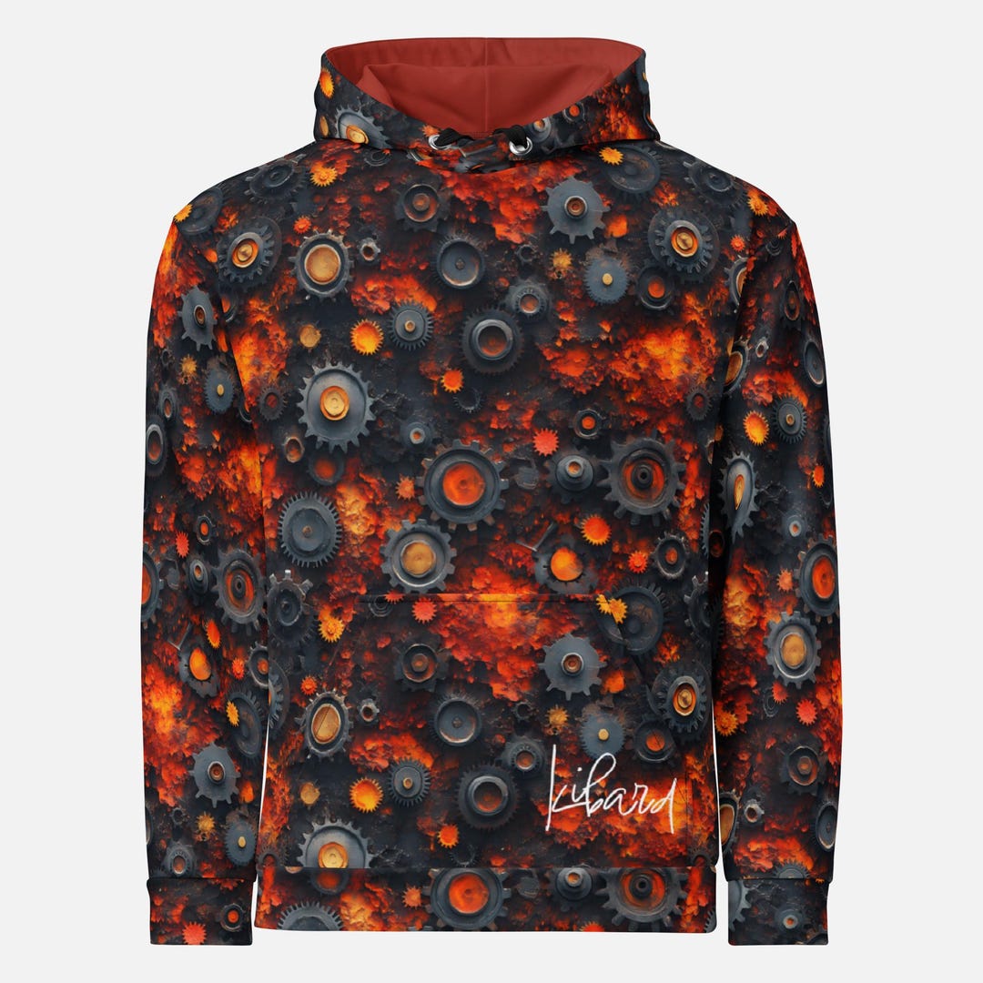 Steampunk Gear Hoodie: Fiery Industrial Cyberpunk Style - Etsy