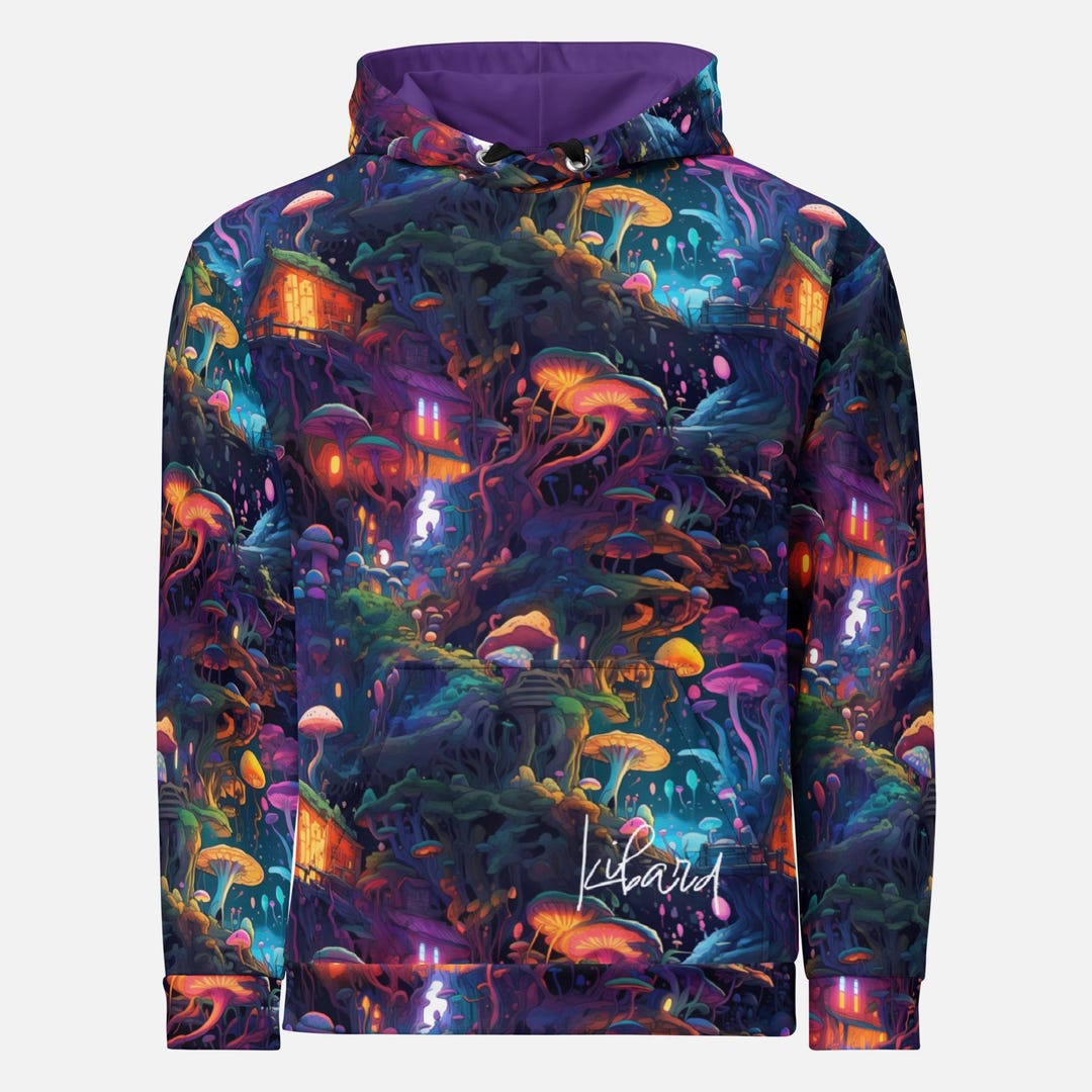 Enchanted Forest Hoodie - Fantasy Night Scene - Glowing Mushrooms ...