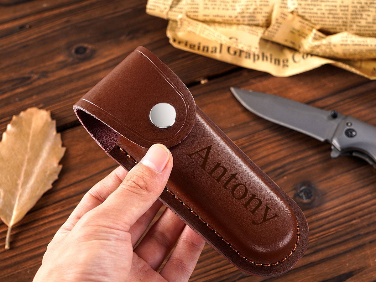 Custom Leather Folding Pocket Knife Pouch Casepocket - Etsy