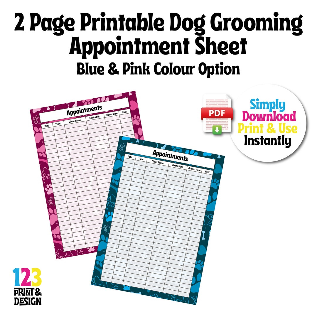 Printable Appointment Sheet | Mobile Appointment Template | Dog ...