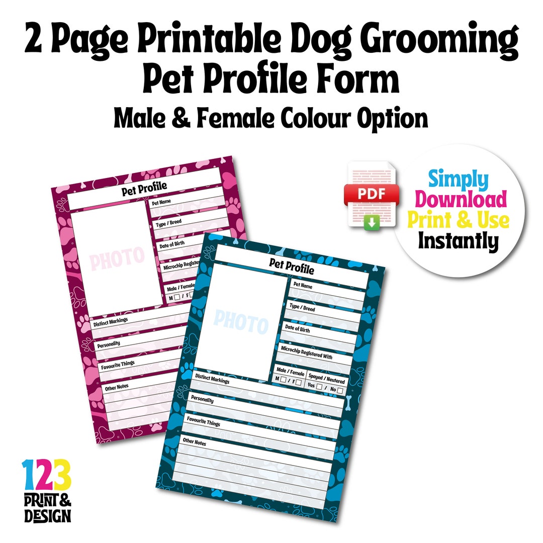 Printable Pet Profile | Mobile Pet Profile Template | Dog Grooming ...