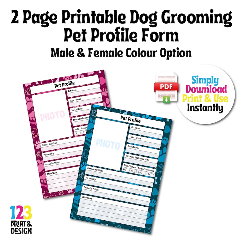 Printable Pet Profile | Mobile Pet Profile Template | Dog Grooming ...