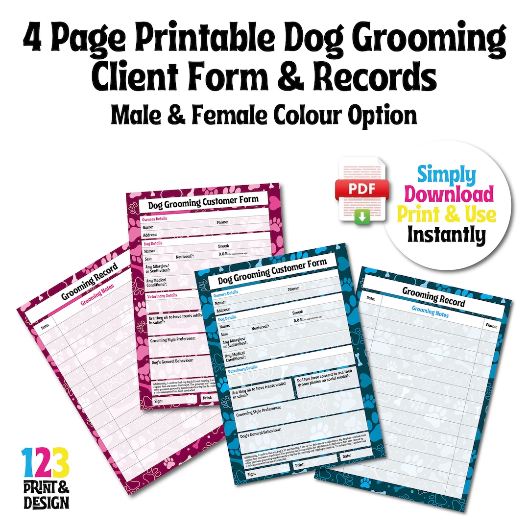 Printable Dog Grooming Form | Mobile Dog Grooming Template | Dog ...