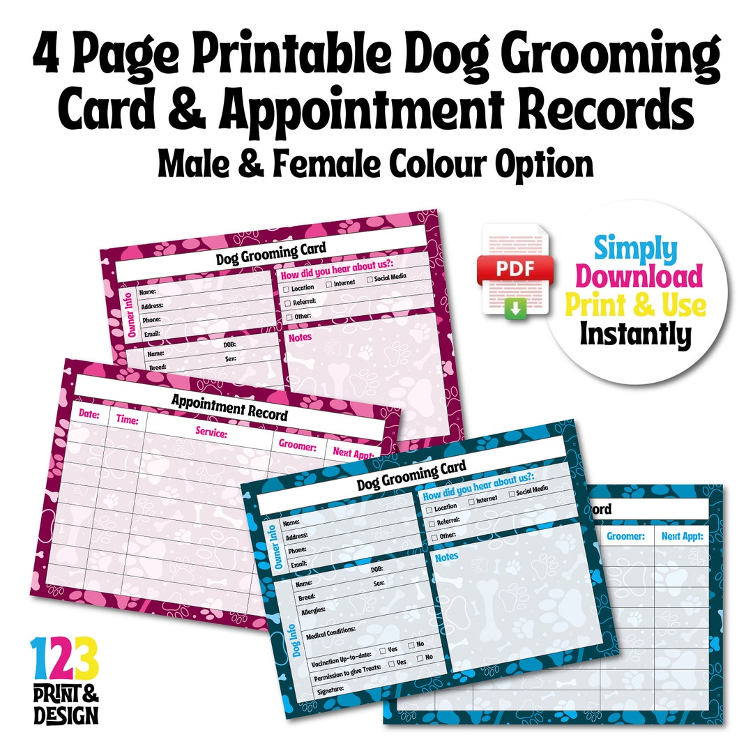 Printable Dog Grooming Appointment Form | Mobile Dog Grooming Template ...