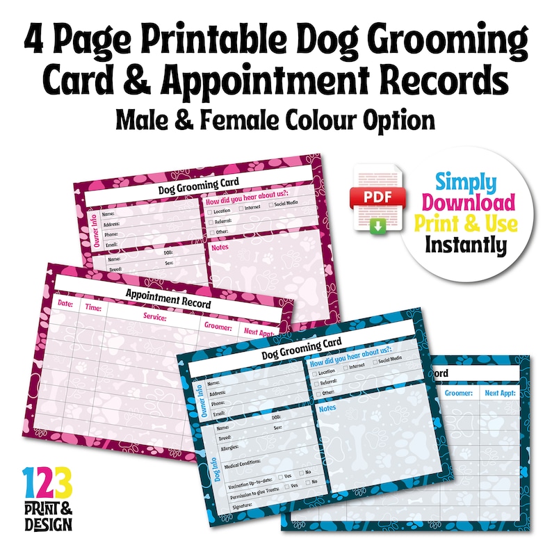 Printable Dog Grooming Appointment Form | Mobile Dog Grooming Template ...