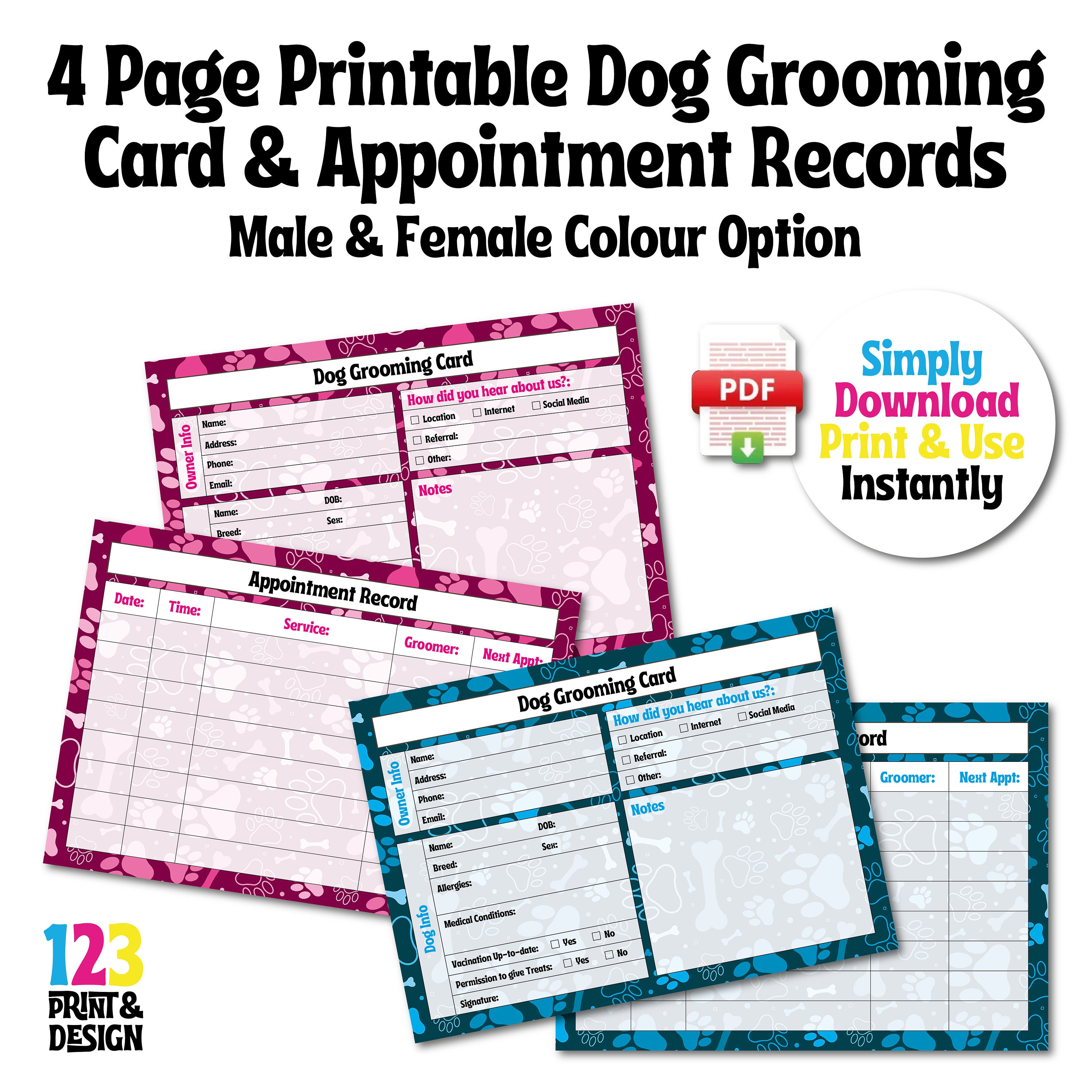 Printable Dog Grooming Appointment Form | Mobile Dog Grooming Template ...