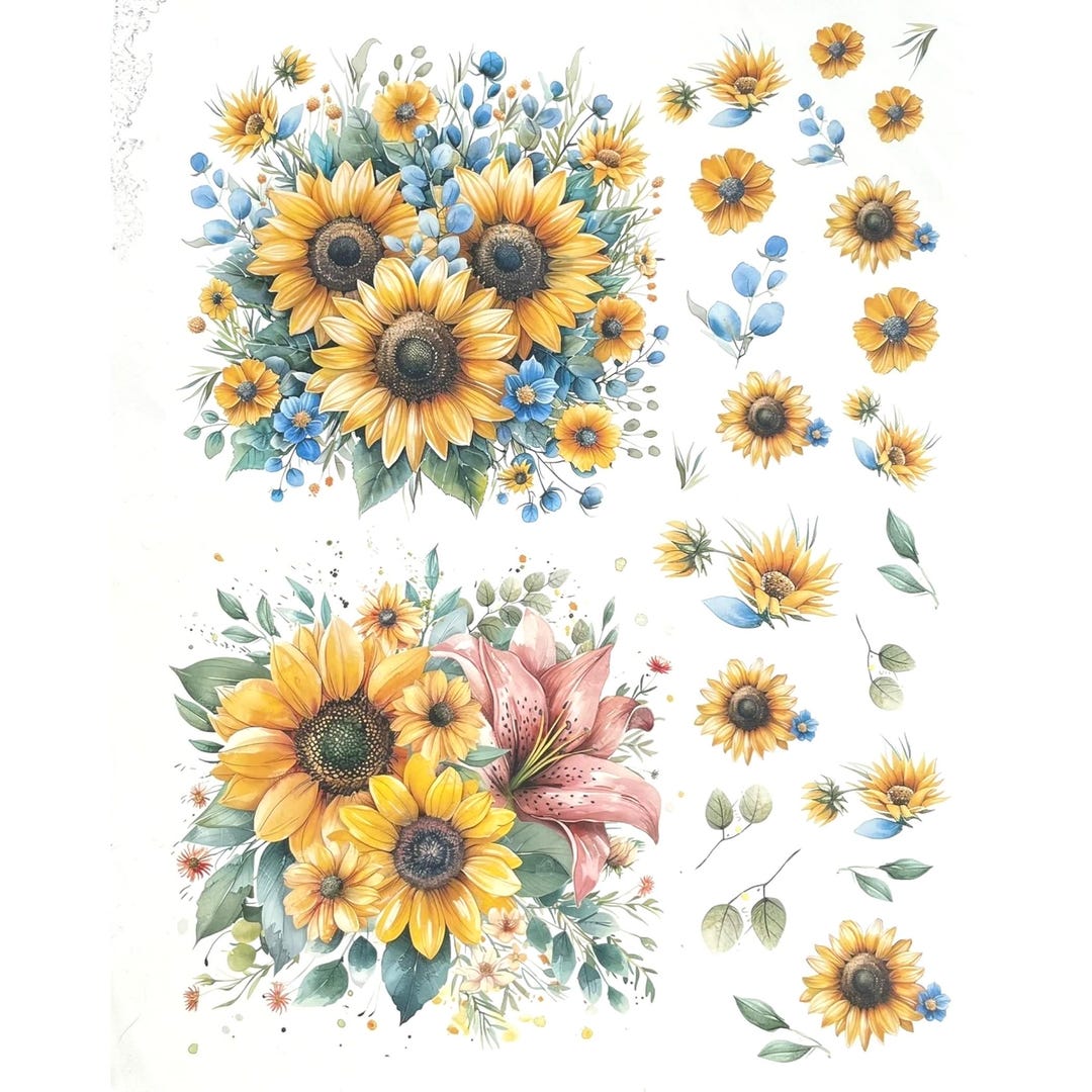 Sunflower Water Slide Transfer for Dark Furniture | Yellow Floral Decal ...