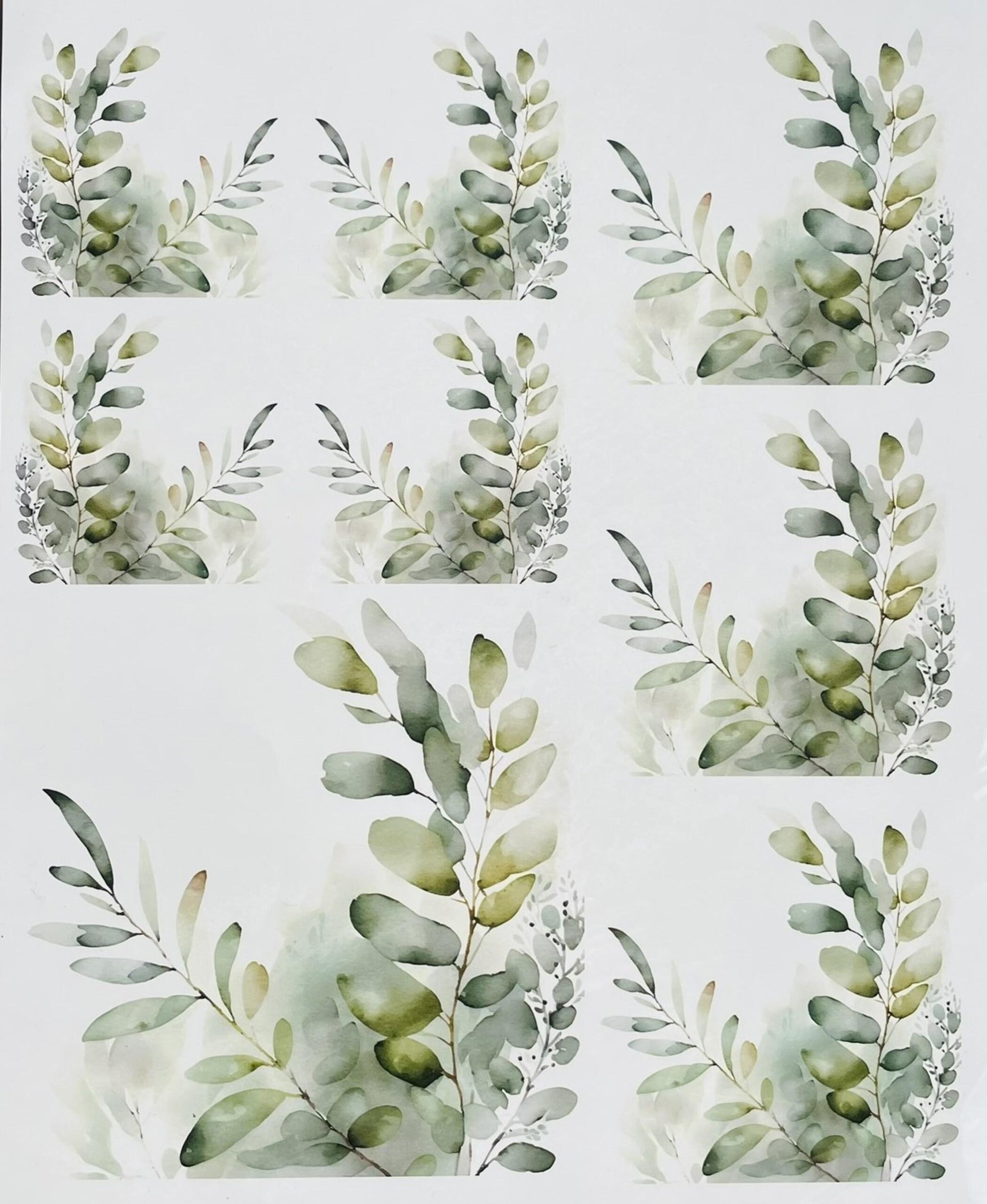 Abstract Leaf Water Slide Decal | Soft Green Botanical Transfer for ...