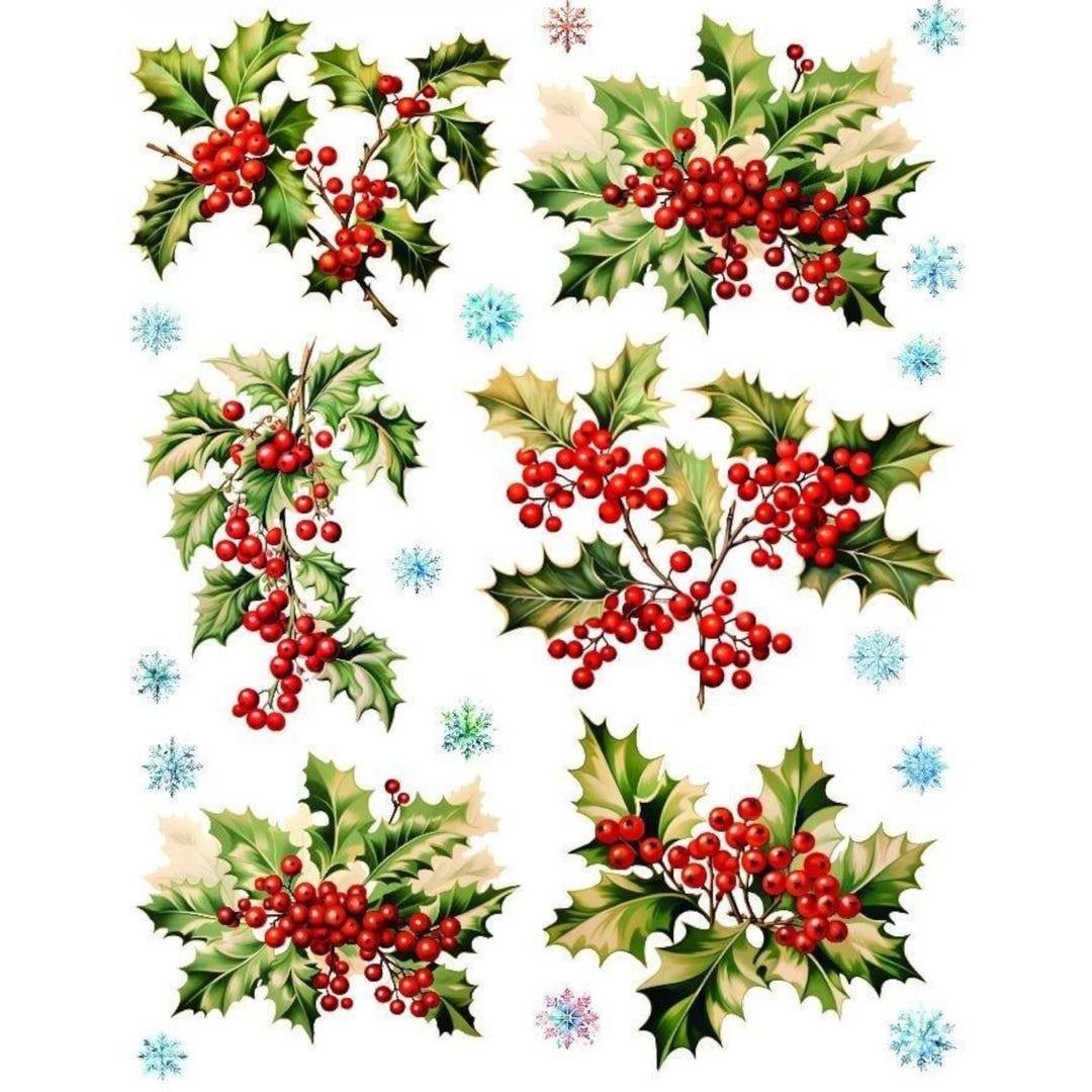 Holly Berry Water Slide Transfer for Christmas Crafts | Floral Holiday ...