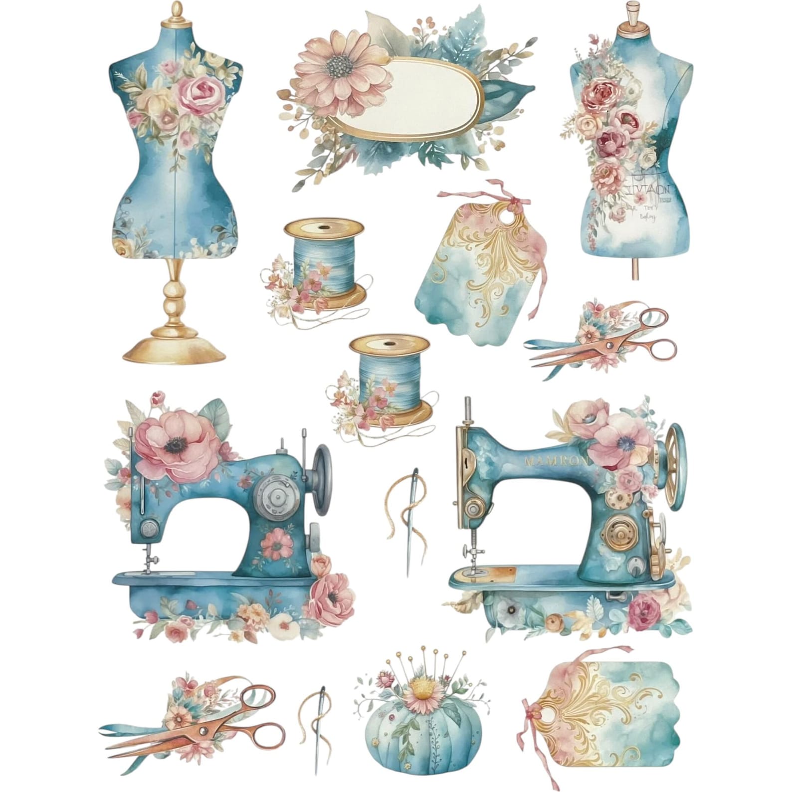 Vintage Style Sewing Machine Water Slide Decal | Floral Sewing ...
