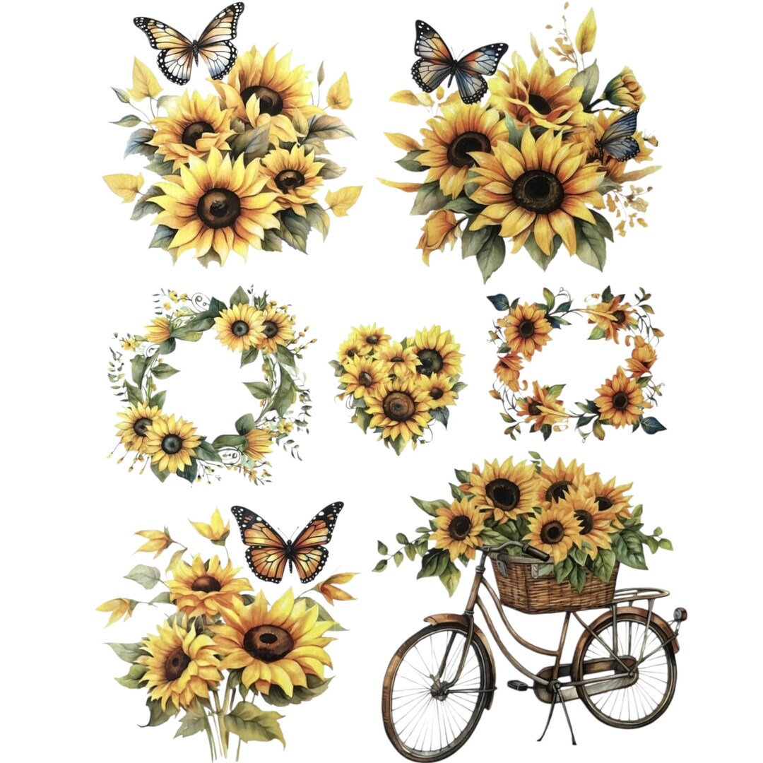 Sunflower Transfer for Wood Furniture | Mini Yellow Flowers Water Slide ...