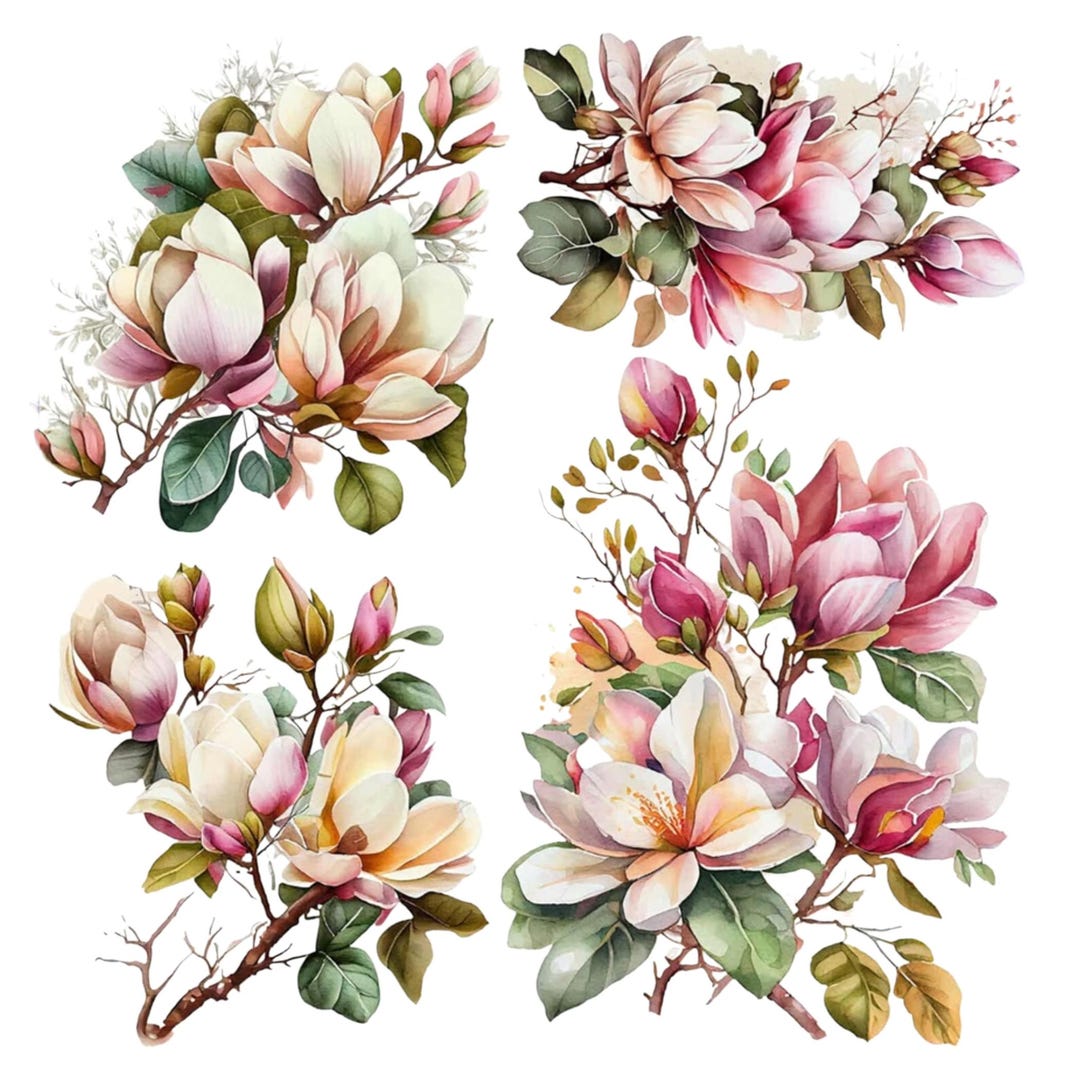 Magnolia Branches Iron on Transfer for Furniture | Pink Flowers Heat ...