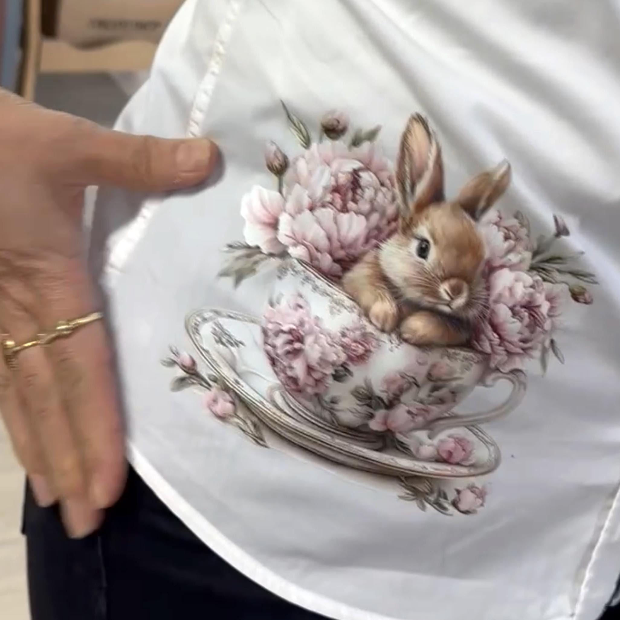 Cute Floral Rabbit Decal | Easter Bunny Rub on Transfer | Easter Heat ...