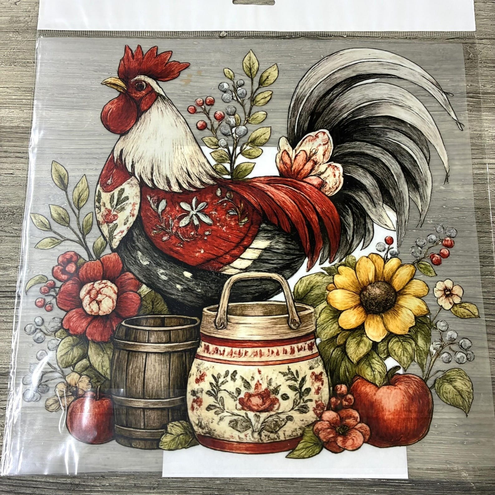Farmhouse Rooster Furniture Transfer | Floral Rooster Decal | Iron-on ...