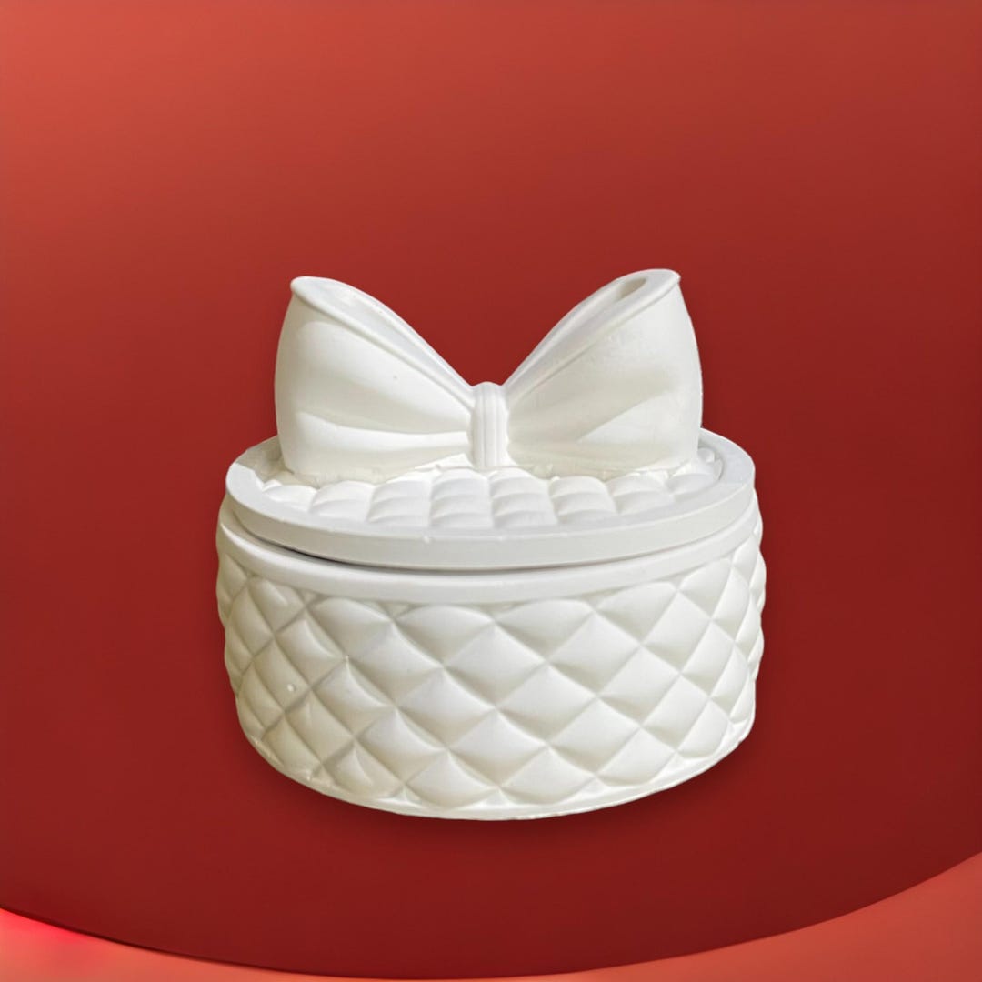 Unpainted Ceramic Gift Box With Lid and Ribbon, Paintable Plaster ...