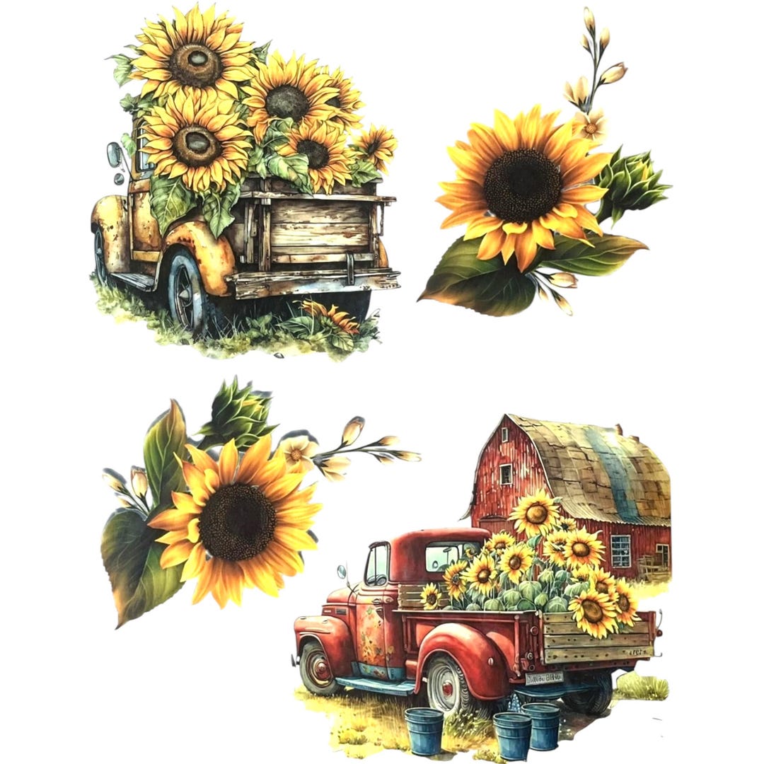 Sunflower Waterslide Decal | Rustic Furniture Transfer for Crafts ...
