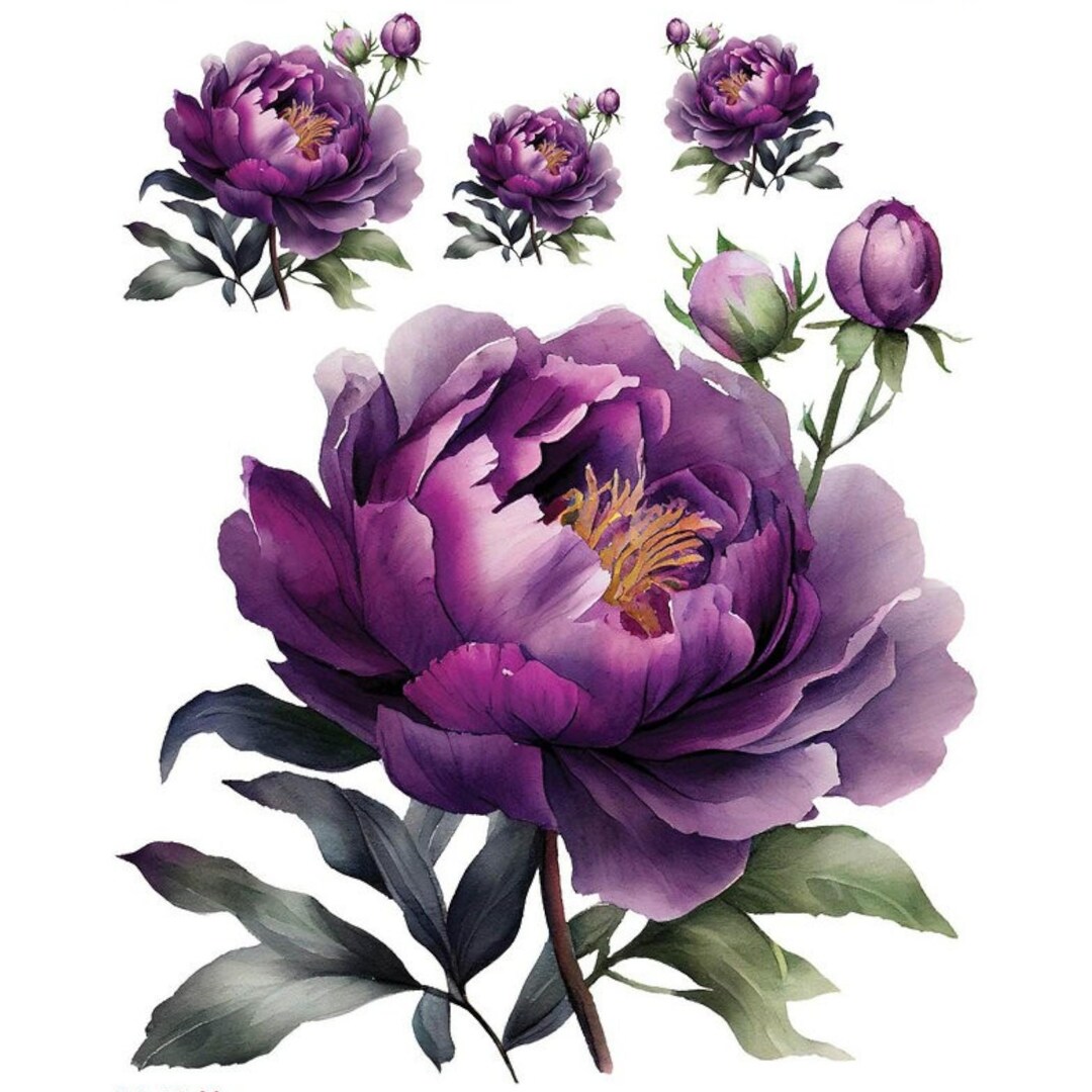 Purple Flower Furniture Transfer | Watercolor Peony Water Slide Decal ...