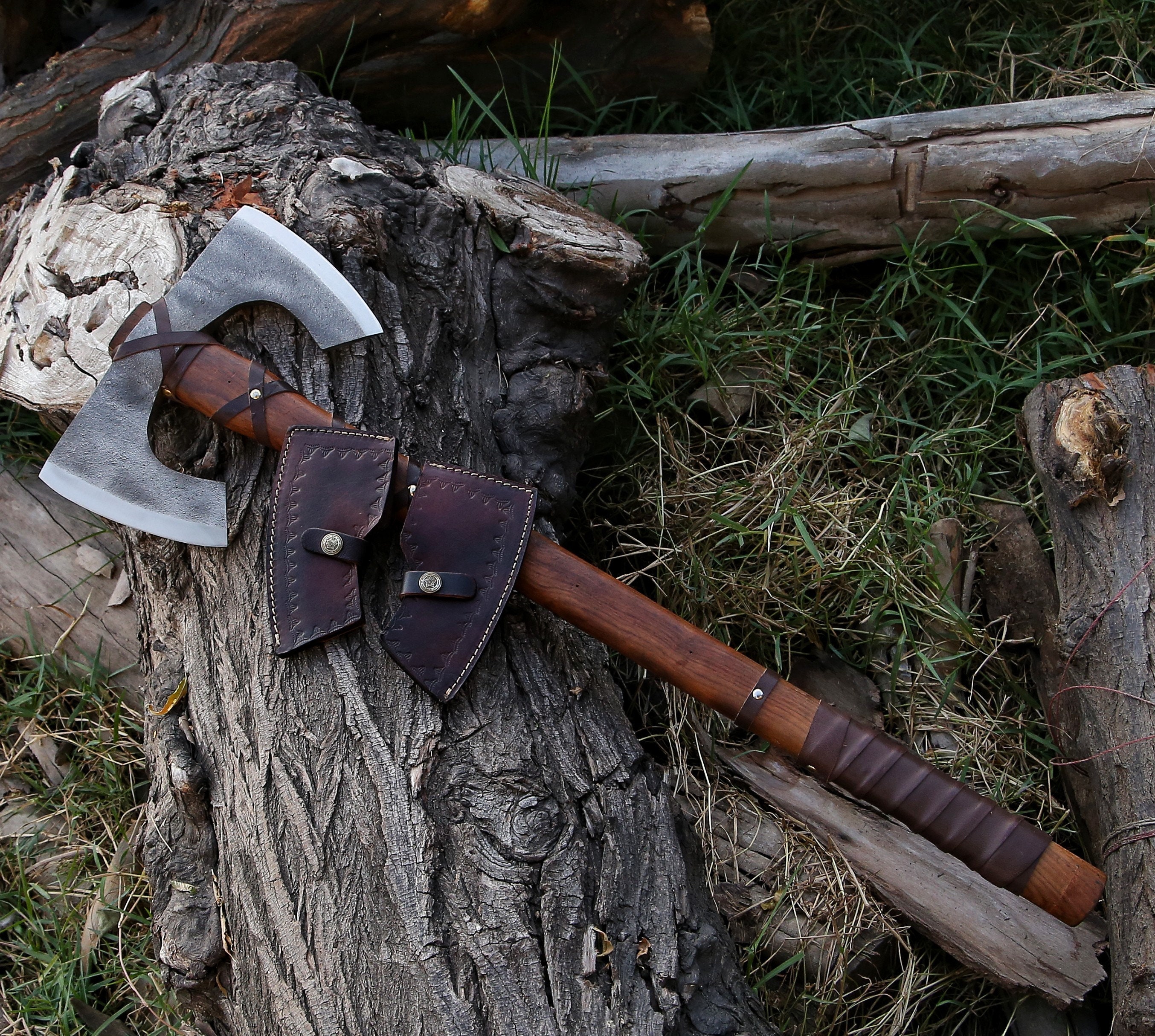 Custom Handmade Double Headed Axe With Leather Sheath Gift for - Etsy ...