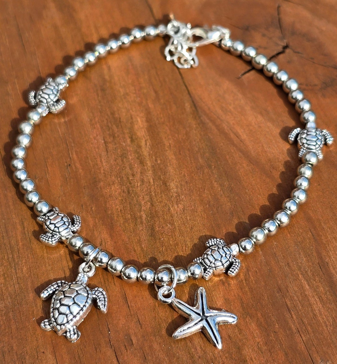 Sea Turtle Silver Anklet Ocean Theme Anklet Holiday / Beach - Etsy