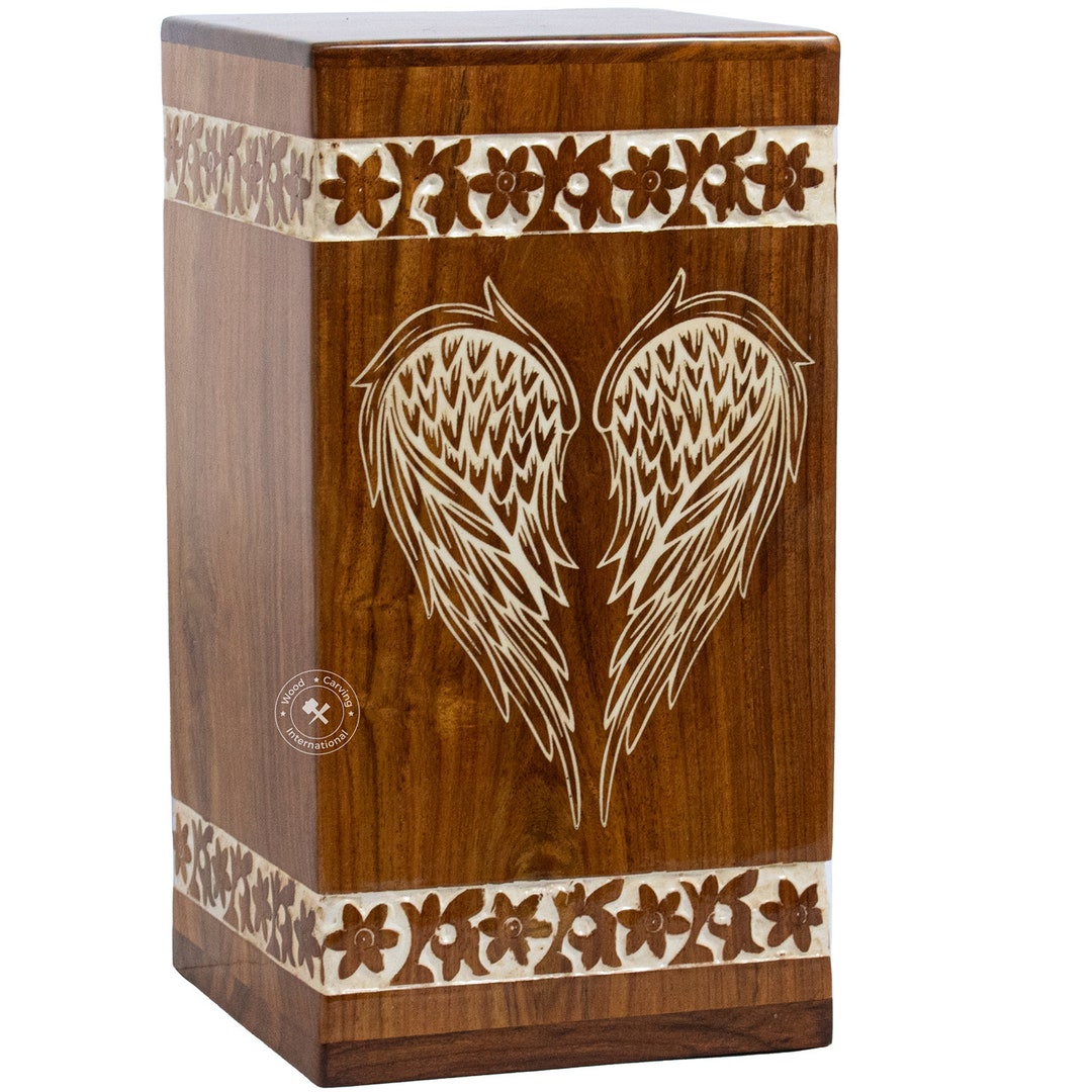 Rosewood Angel Wings Cremation Urn, Handcrafted Urns for Adults ...