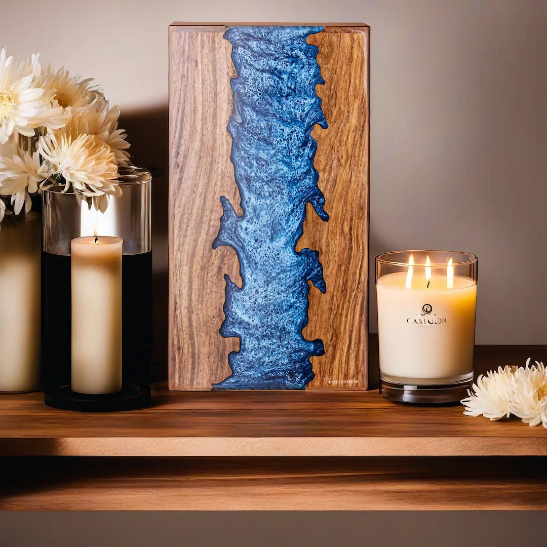 Blue Epoxy River Cremation Urn for Human Ashes Adult Male Female Wooden ...