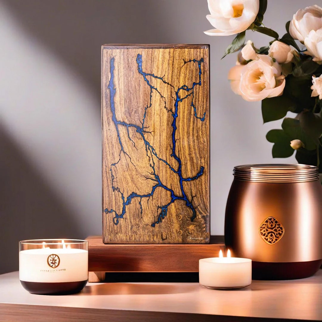 Fractal Burned Blue Epoxy Resin Cremation Urn for Human Ashes Adult ...