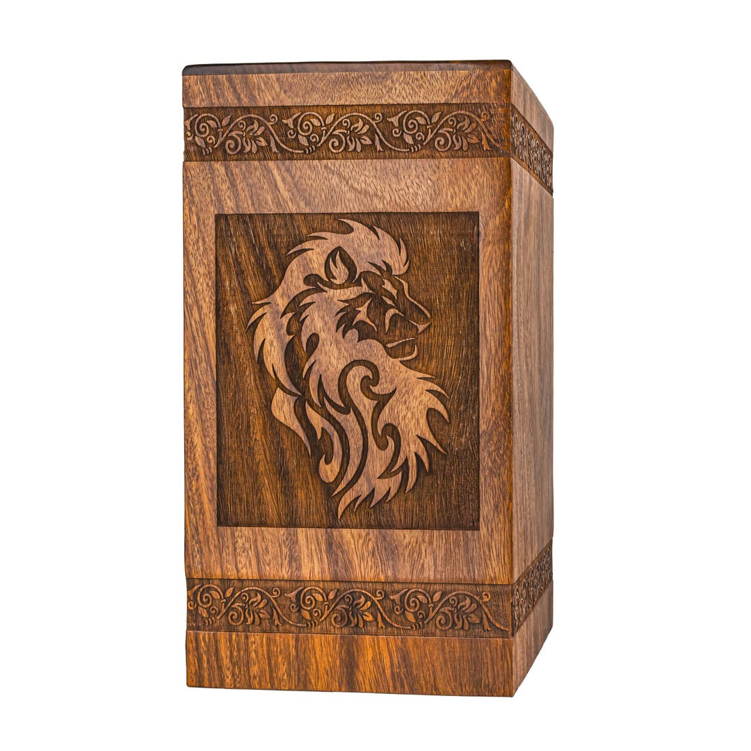 Personalized Cremation Urn for Human Ashes Adult Lion Engraved Wooden ...