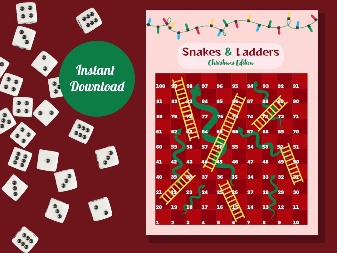 Snakes and Ladders Chutes Board Game Night Christmas Xmas Drinking ...