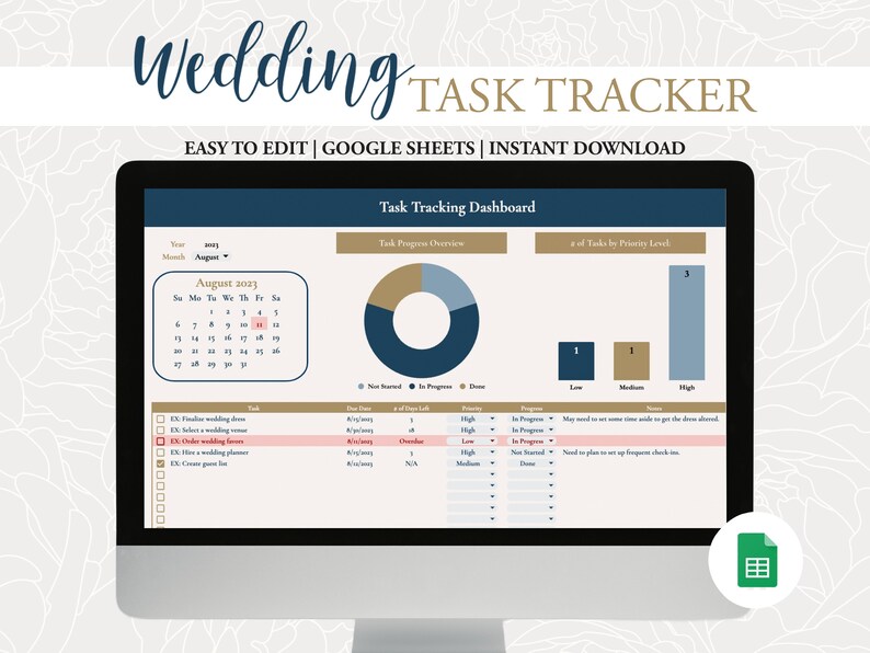 Wedding Planning Customizable Task Tracker Spreadsheet Editable to Do ...
