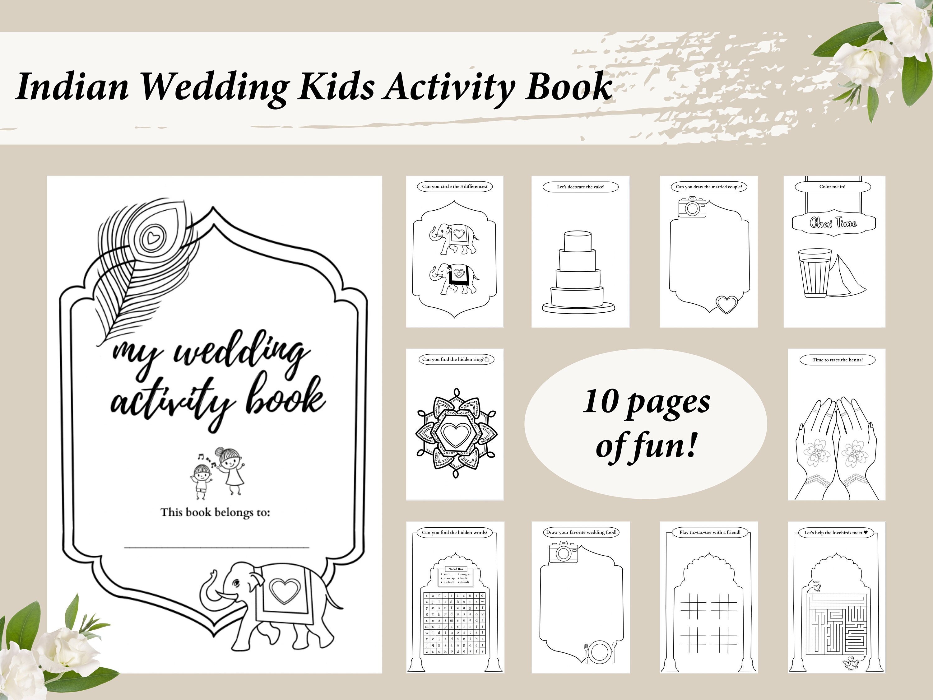 Indian Wedding Kids Activity Book Coloring Pages Activities for ...