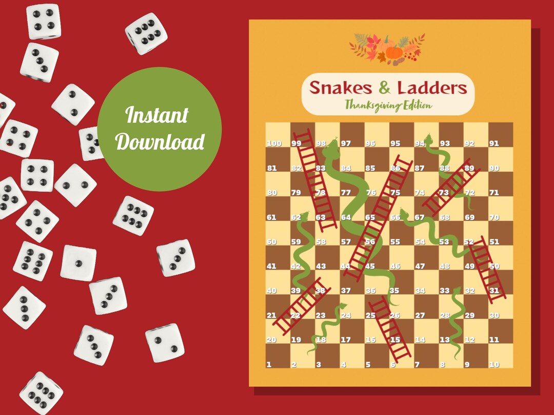 Thanksgiving Snakes and Ladders Game: Family Friendsgiving Activity ...