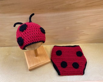 Crocheted Lady Bug Diaper Cover and Hat Set - Etsy