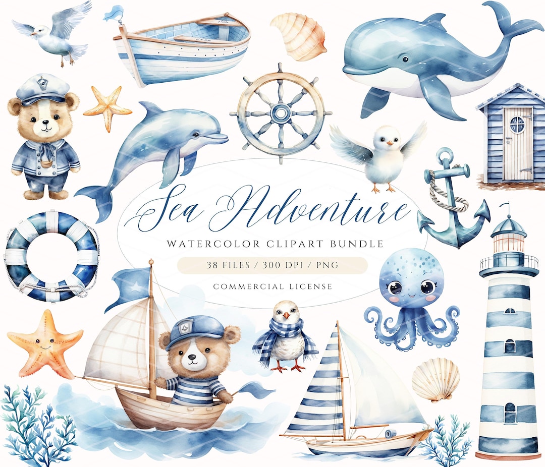 Sailor Teddy Bear Clipart: Nautical Nursery, Under the Sea (PNG) - Etsy