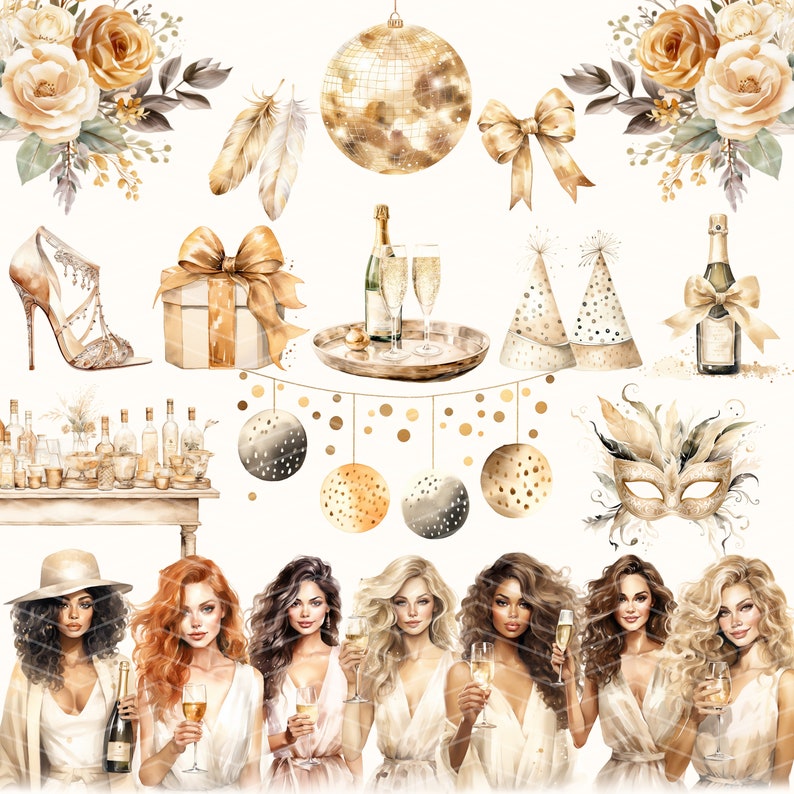 Watercolor New Year Clipart: Boho Neutral 2024 PNG (digital Download ...