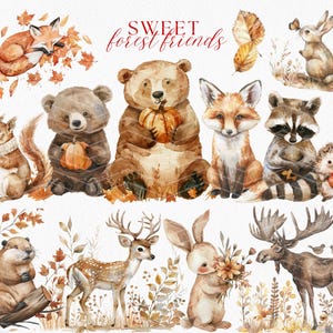 Fall Woodland Clipart: Watercolor Forest Animals, Wreaths, and Borders ...