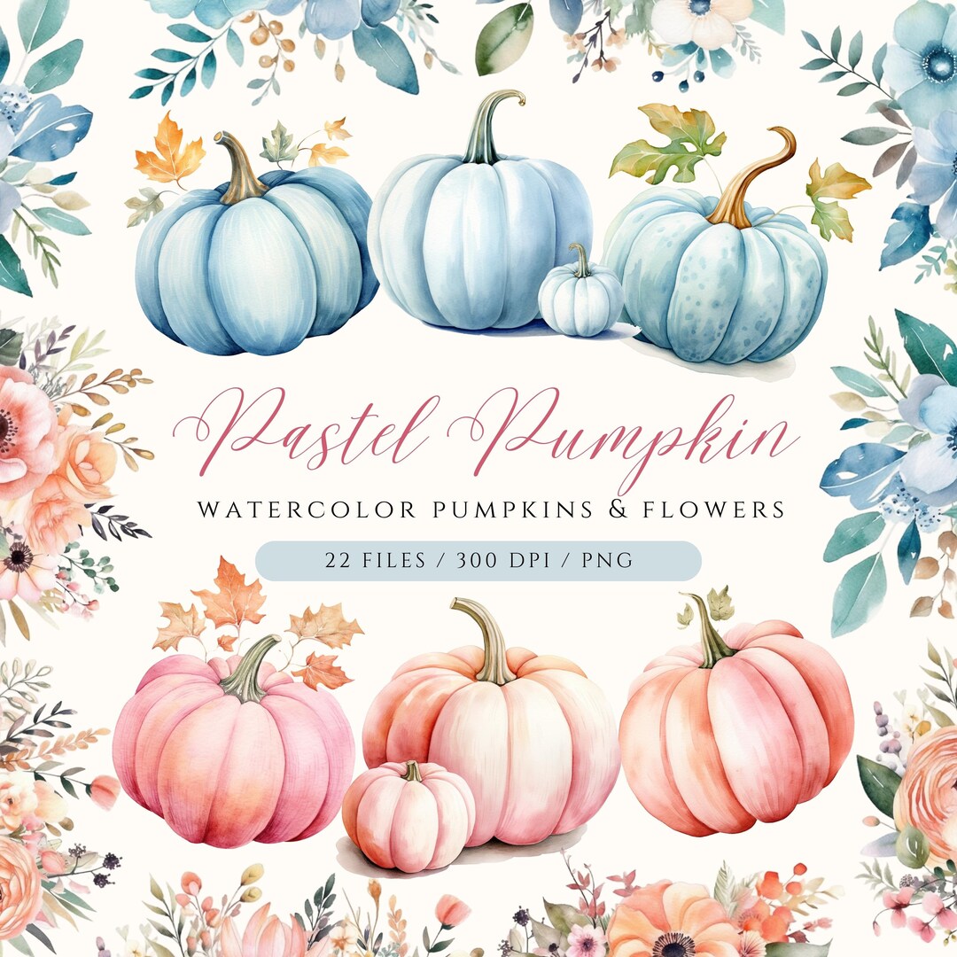 Pastel Pumpkin Clipart: Pink, Blue, and Floral PNG (digital Download ...