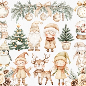 Boho Christmas Clipart Bundle: Neutral Characters PNG (digital Download ...