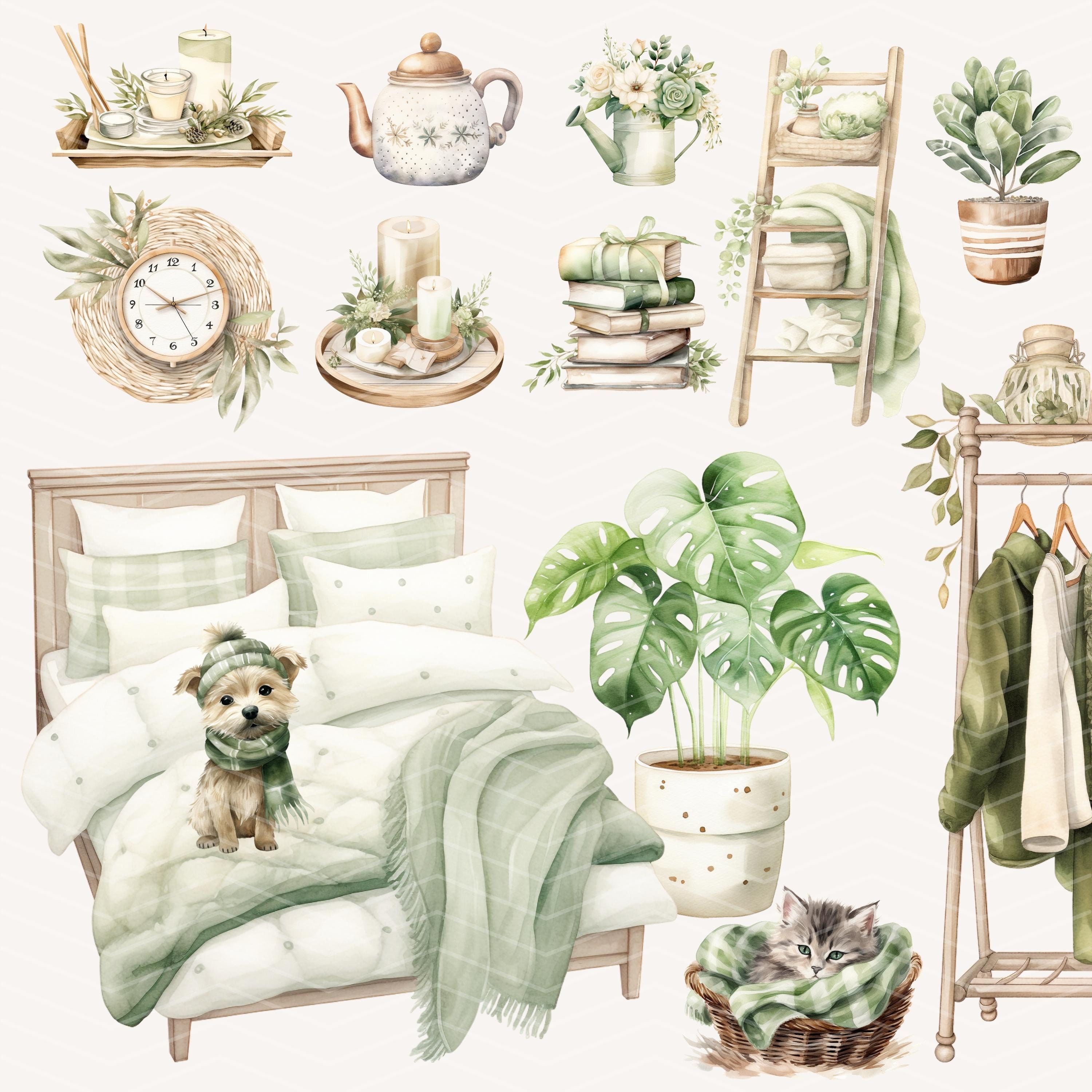 Cozy Winter Home Clipart: Watercolor Christmas Graphics (digital ...