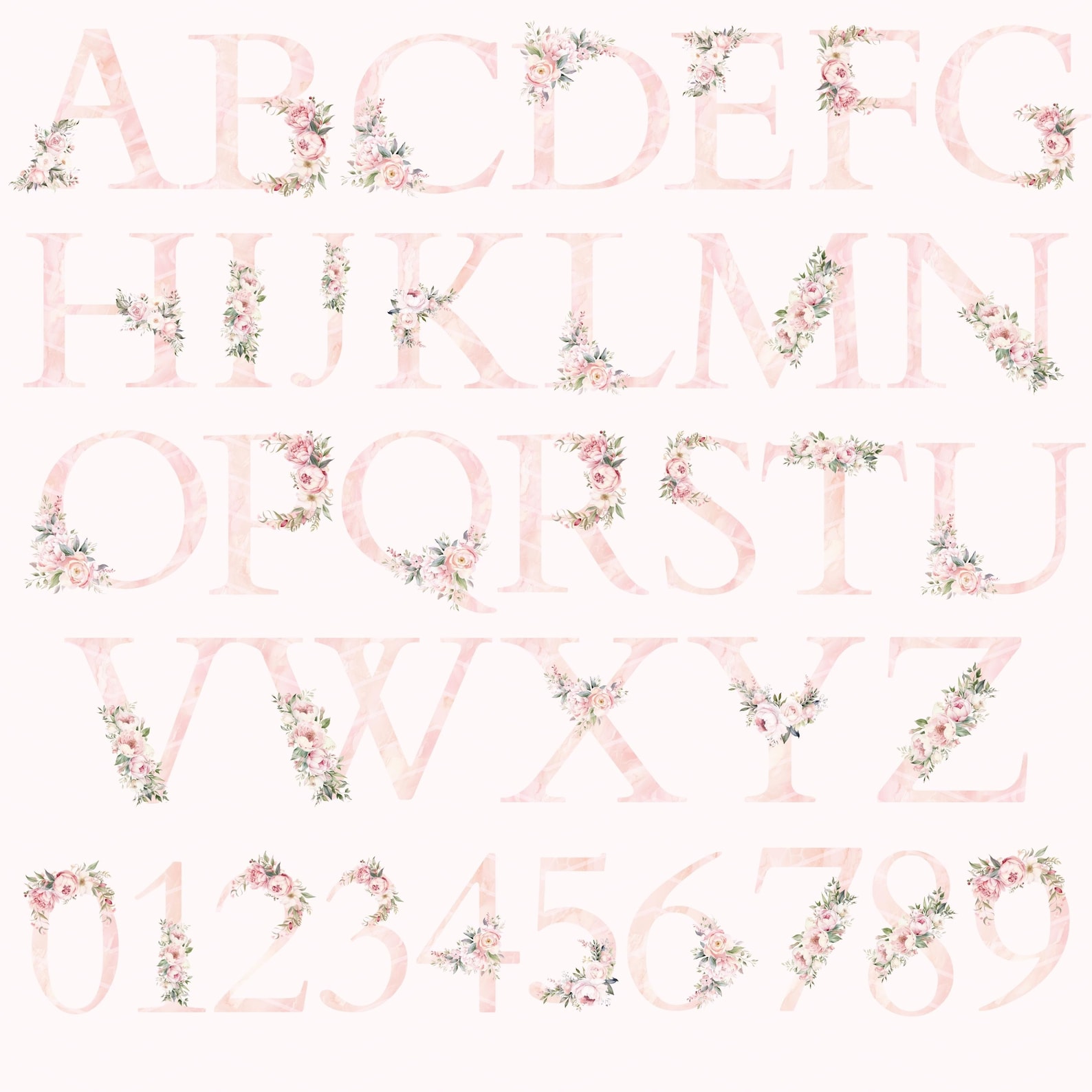Watercolor Floral Alphabet Clipart, Pink Alphabet PNG, Baby Milestone ...