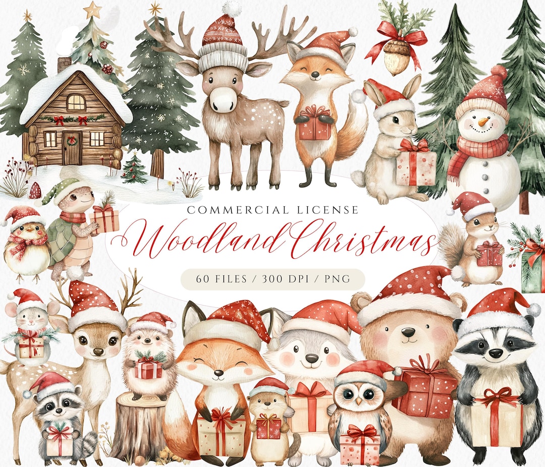 Christmas Woodland Animals Clipart Bundle: Winter Forest Graphics ...