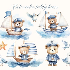 Sailor Teddy Bear Clipart: Nautical Nursery, Under the Sea (PNG) - Etsy