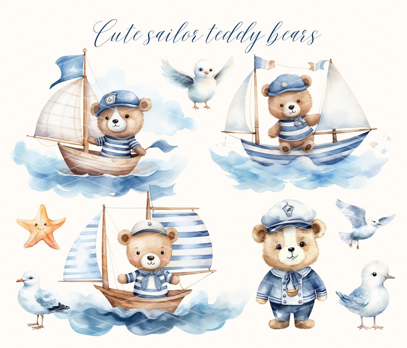 Sailor Teddy Bear Clipart: Nautical Nursery, Under the Sea (PNG) - Etsy