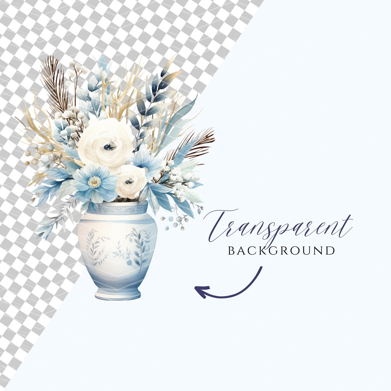 Watercolor Blue Christmas Clipart: Cottagecore PNG Bundle (commercial ...