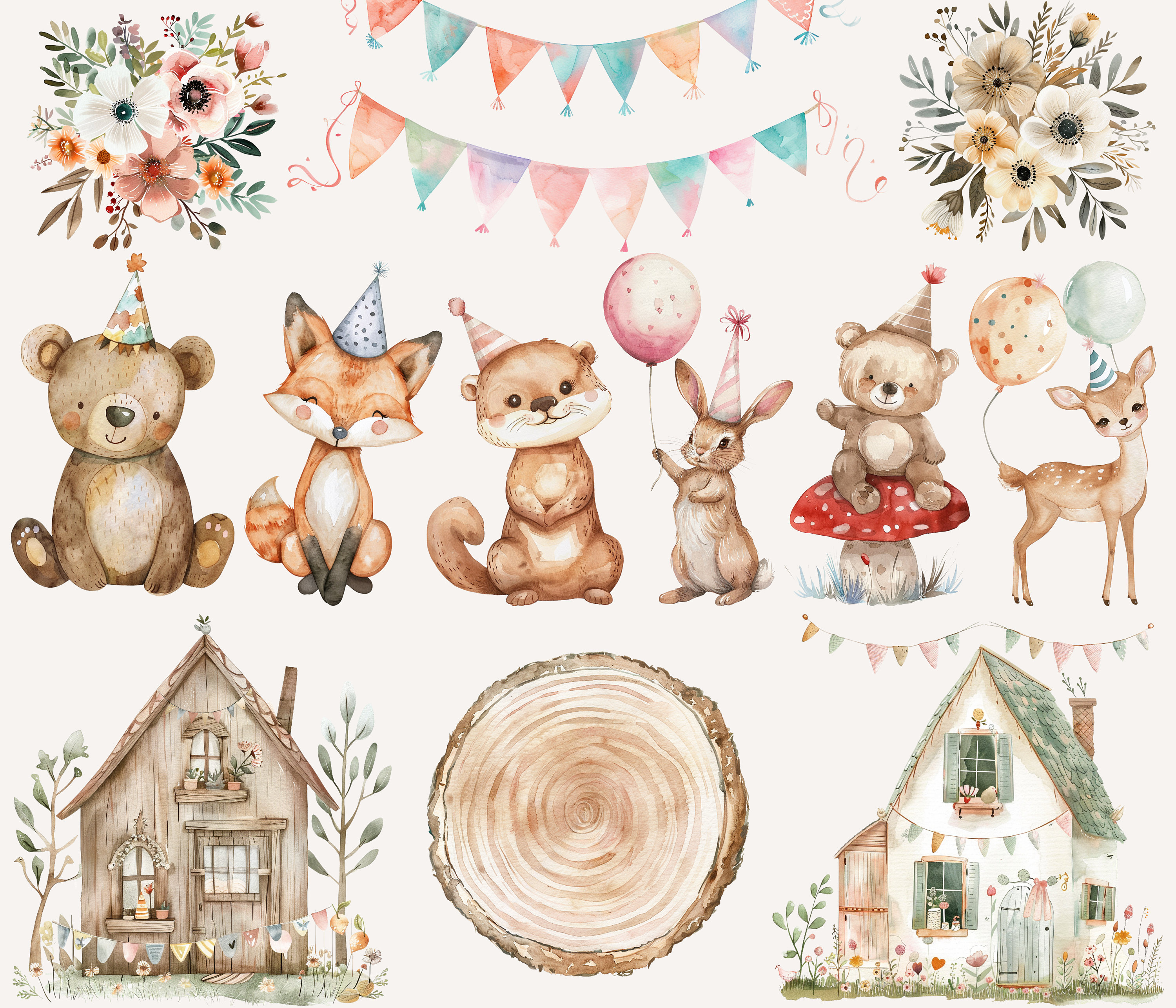 Woodland Animals Party Clipart: Forest Friends PNG (digital Download ...